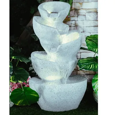 Solid White Stacked Pots Fiberglass Indoor Water Fountain - WallMantra
