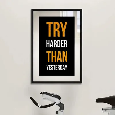 Try Harder Motivational Framed Art Gym Wall Decor - WallMantra